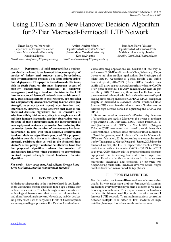 Pdf Using Lte Sim In New Hanover Decision Algorithm For 2 Tier Macrocell Femtocell Lte Network 6080