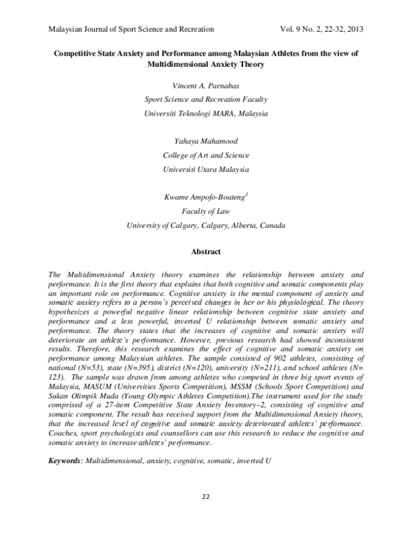 (PDF) Competitive State Anxiety and Performance among Malaysian ...
