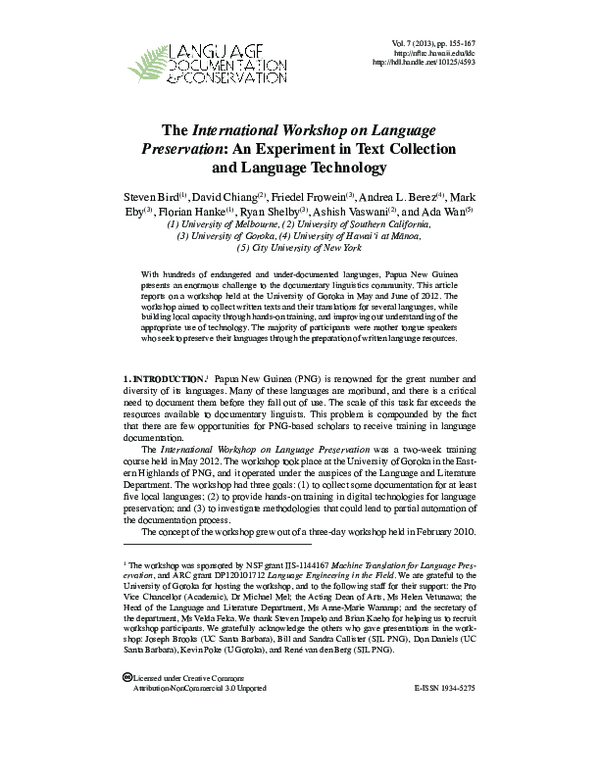 (PDF) The International Workshop on Language Preservation: An ...