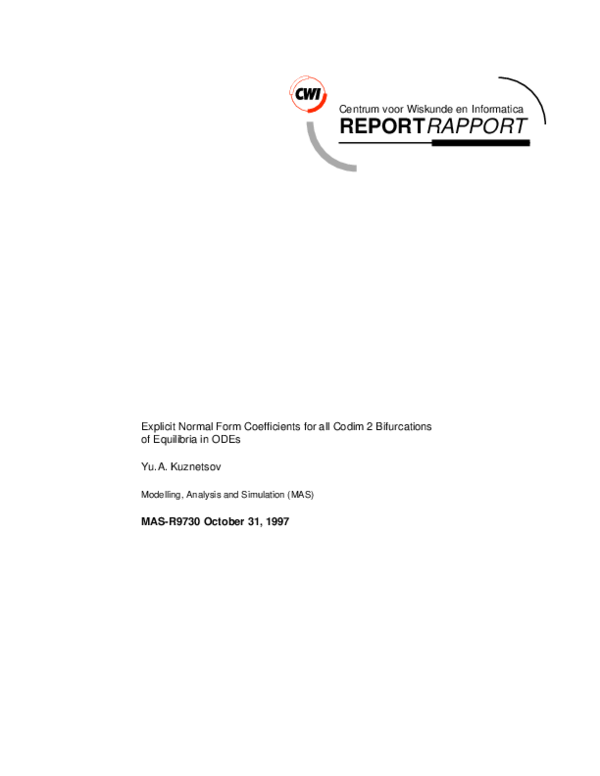 (PDF) Normal Form Coefficients for Codim 2 Equilibrium Bifurcations