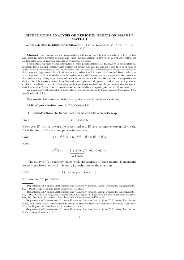 (PDF) Bifurcation Analysis of Periodic Orbits of Maps in Matlab