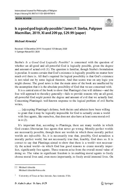 (PDF) Is a good god logically possible? James P. Sterba, Palgrave ...