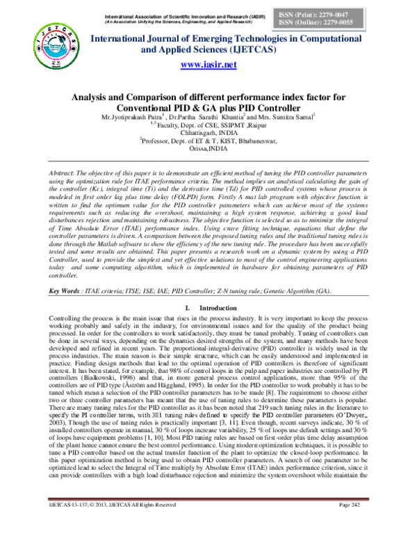Pdf Analysis And Comparison Of Different Performance Index Factor For Conventional Pid And Ga