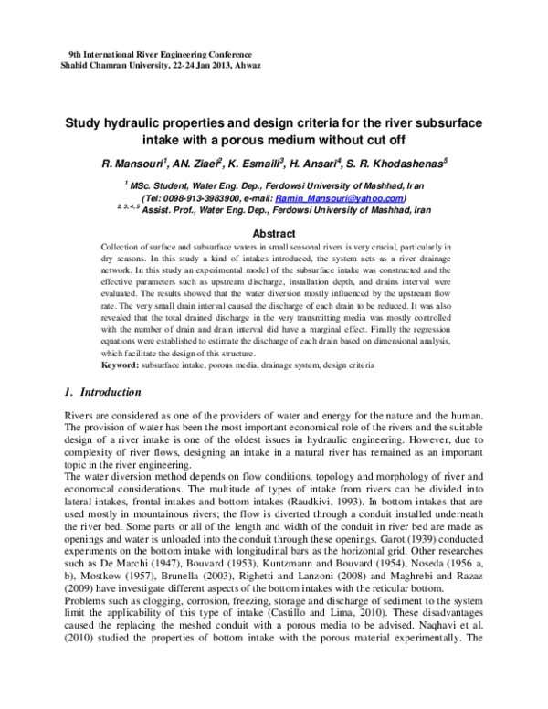 (PDF) Study hydraulic properties and design criteria for the river ...