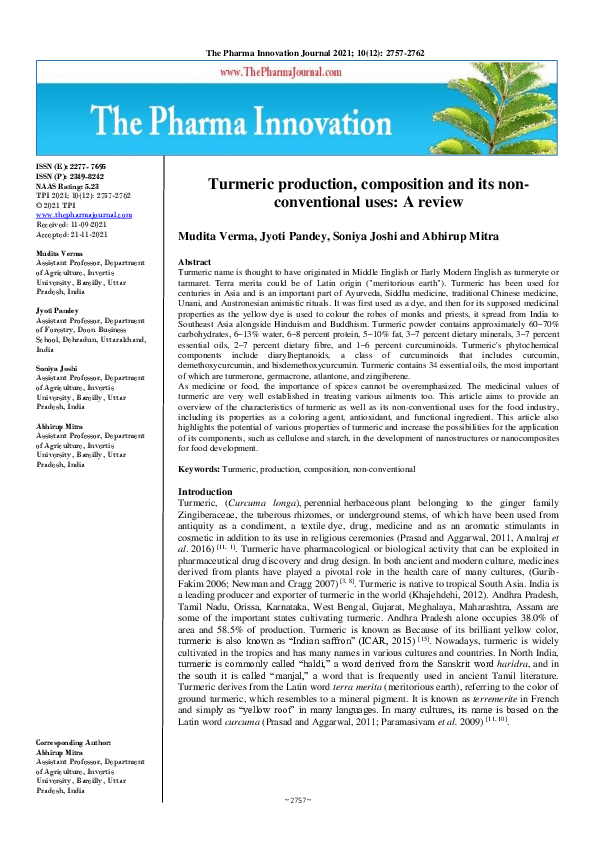 (PDF) Turmeric production, composition and its nonconventional uses: A ...