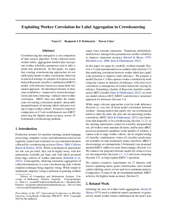 Pdf Exploiting Worker Correlation For Label Aggregation In Crowdsourcing