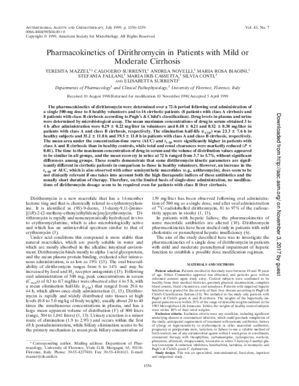 (PDF) Pharmacokinetics of dirithromycin in patients with mild or ...