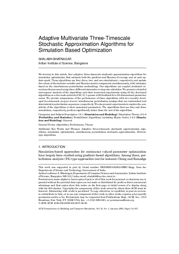 (PDF) Adaptive multivariate three-timescale stochastic approximation algorithms for simulation ...