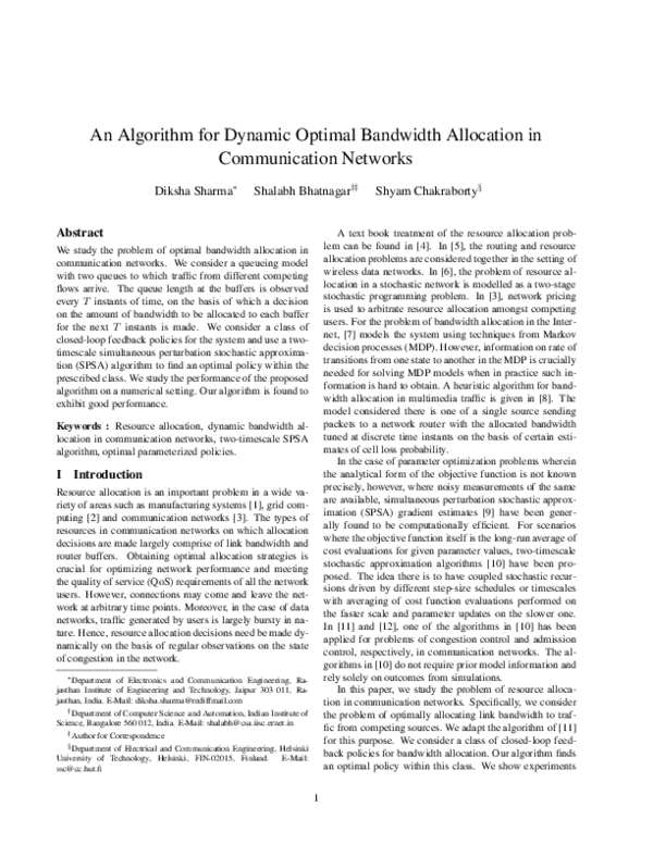 (PDF) An Algorithm for Dynamic Optimal Bandwidth Allocation in ...