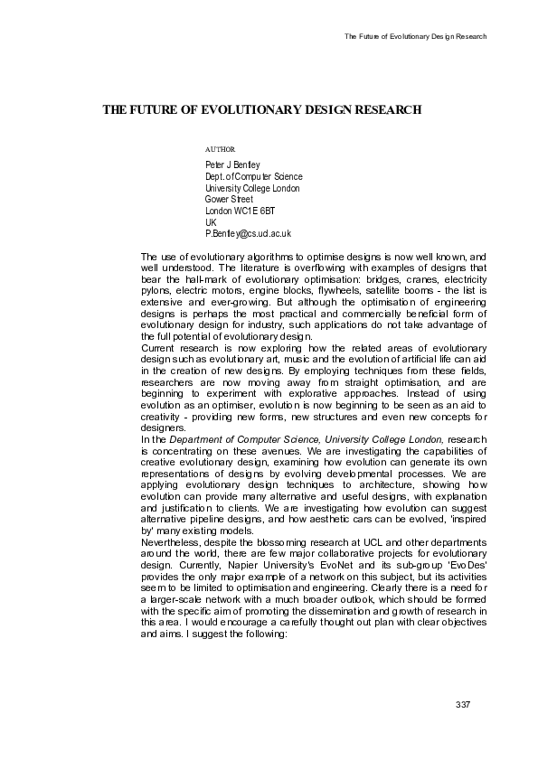 (PDF) The future of evolutionary design research