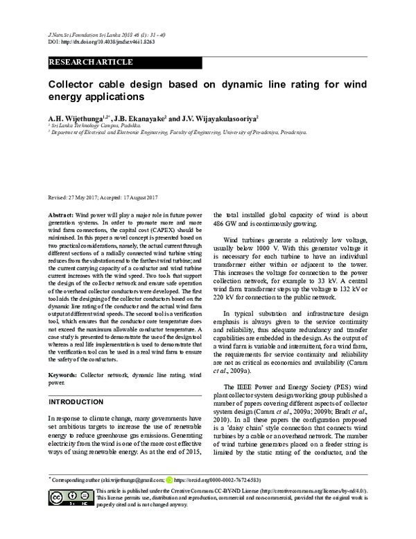 (PDF) Collector cable design based on dynamic line rating for wind ...