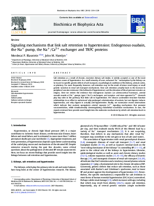 (PDF) Signaling mechanisms that link salt retention to hypertension ...