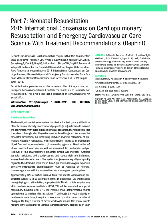 (PDF) Special Report--Neonatal Resuscitation: 2010 International Consensus on Cardiopulmonary ...
