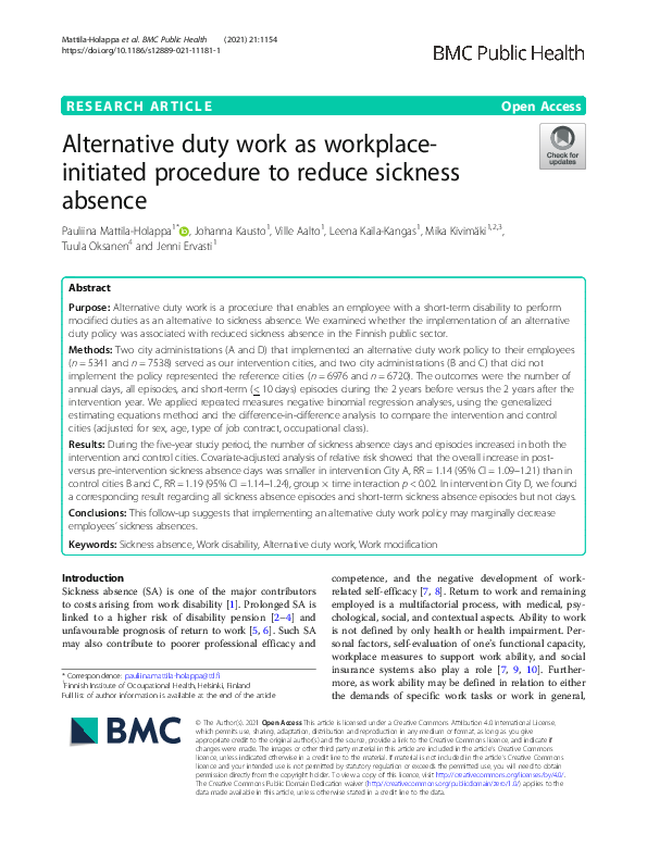 (PDF) Alternative duty work as workplace-initiated procedure to reduce ...