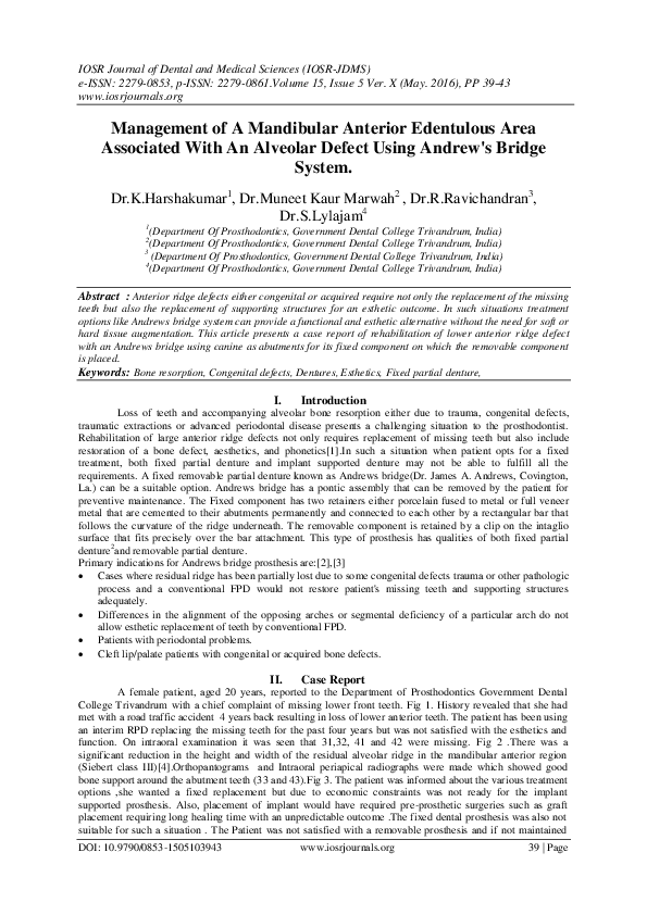 (PDF) Management of A Mandibular Anterior Edentulous Area Associated ...
