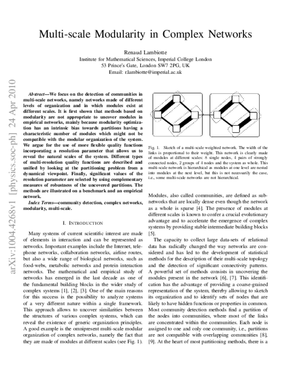 Pdf Multi Scale Modularity In Complex Networks Renaud Lambiotte