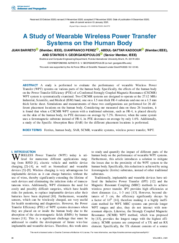 (PDF) A Study of Wearable Wireless Power Transfer Systems on the Human Body