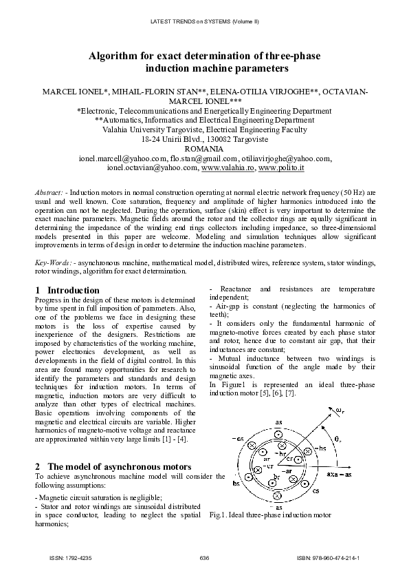 Pdf Algorithm For Exact Determination Of Three Phase Induction Machine Parameters