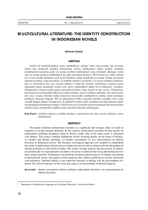 (PDF) Multicultural Literature: The Identity Construction in Indonesian ...