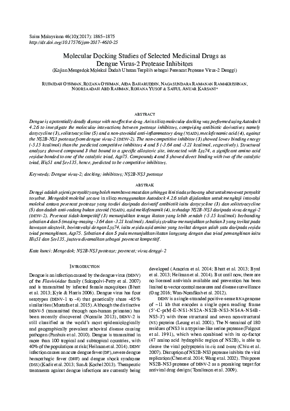 (PDF) Molecular Docking Studies of Selected Medicinal Drugs as Dengue ...