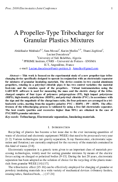 (PDF) A Propeller-Type Tribocharger for Granular Plastics Mixtures