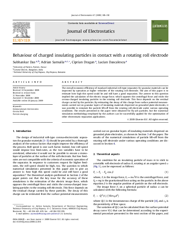 (PDF) Behaviour of charged insulating particles in contact with a ...