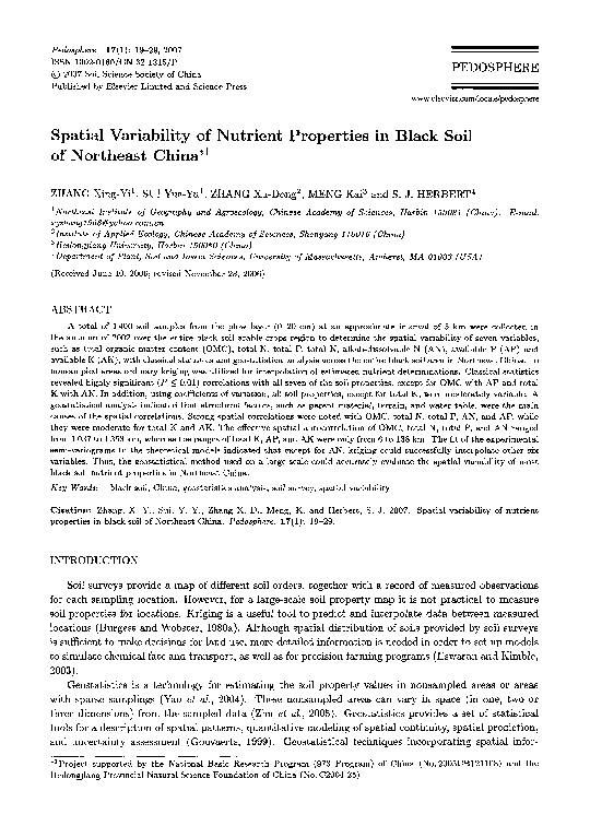 (PDF) Spatial Variability of Nutrient Properties in Black Soil of Northeast China
