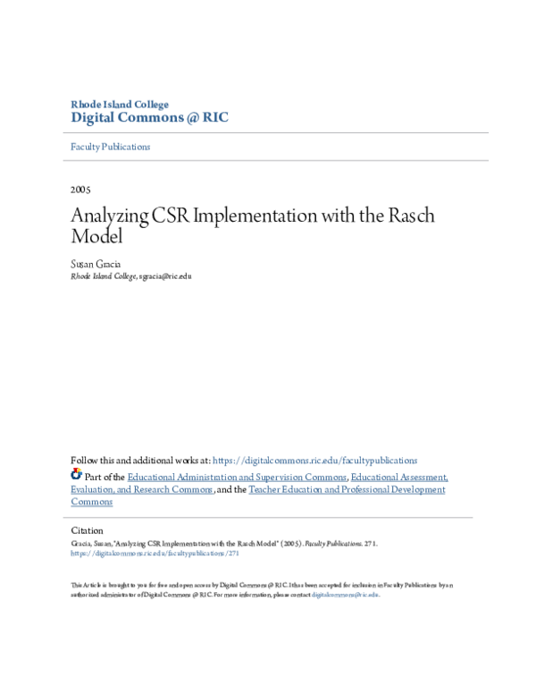 (PDF) Analyzing CSR Implementation with the Rasch Model