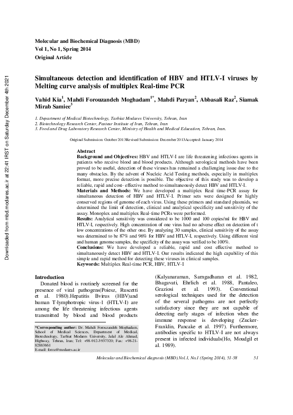 Pdf Simultaneous Detection And Identification Of Hbv And Htlv I