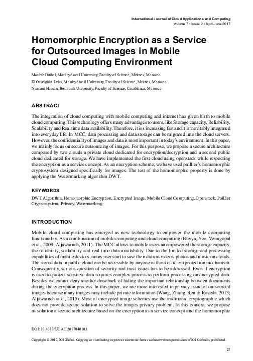 (PDF) Homomorphic Encryption as a Service for Outsourced Images in Mobile Cloud Computing ...