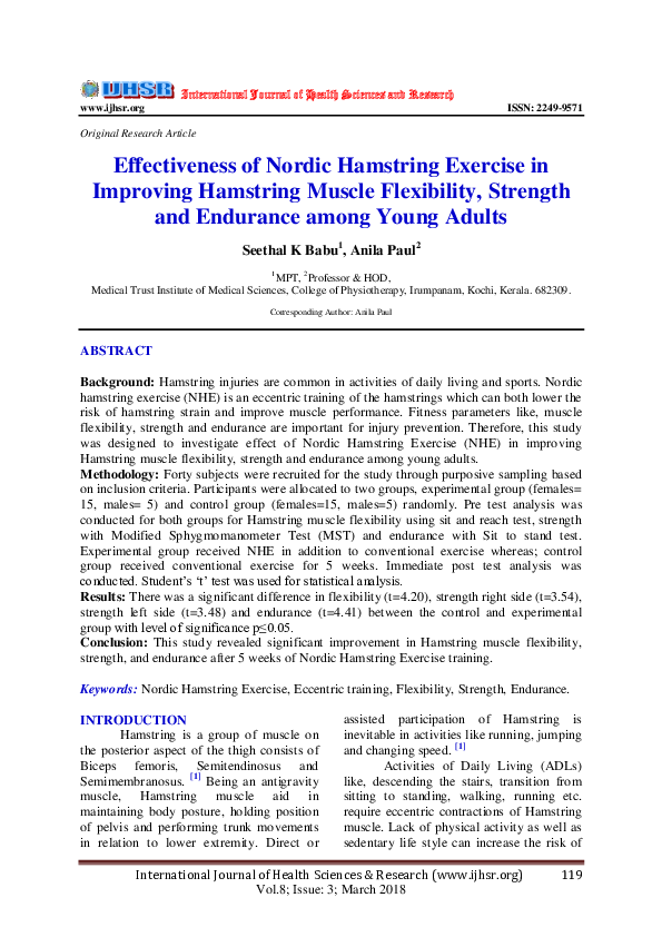 (PDF) Effectiveness of Nordic Hamstring Exercise in Improving Hamstring ...