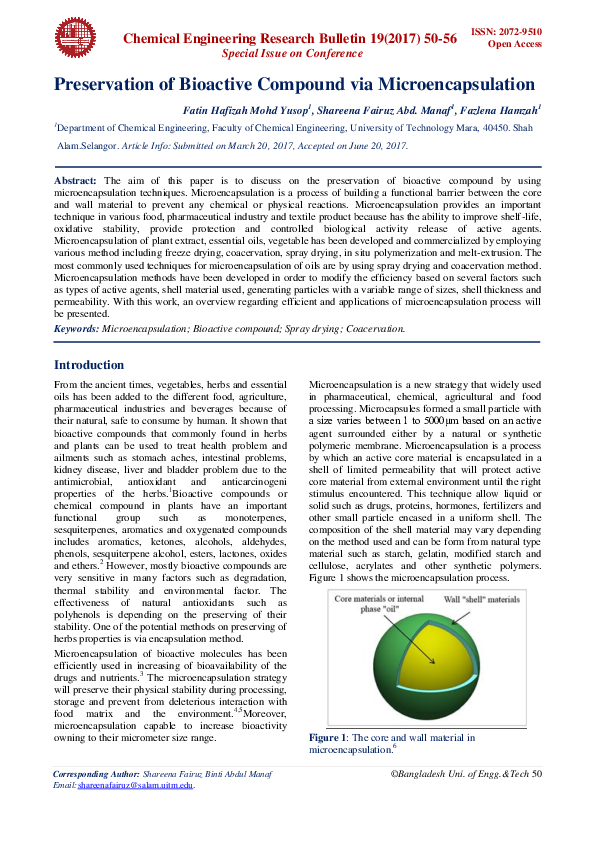 (PDF) Preservation of Bioactive Compound via Microencapsulation