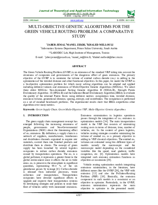 (PDF) Multi-Objective Genetic Algorithms for the Green Vehicle Routing ...