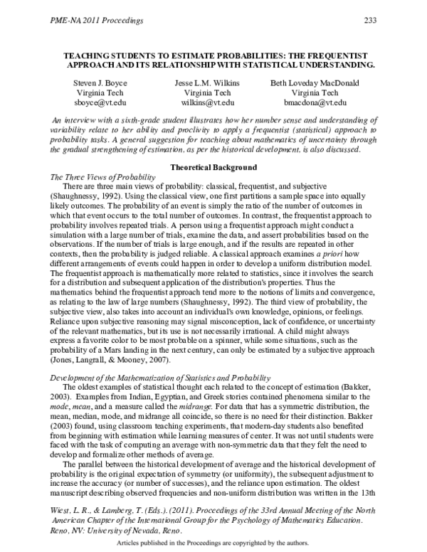 (PDF) Teaching Students to Estimate Probabilities: The Frequentist ...