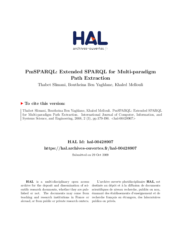 (PDF) PmSPARQL: Extended SPARQL for Multi-paradigm Path Extraction