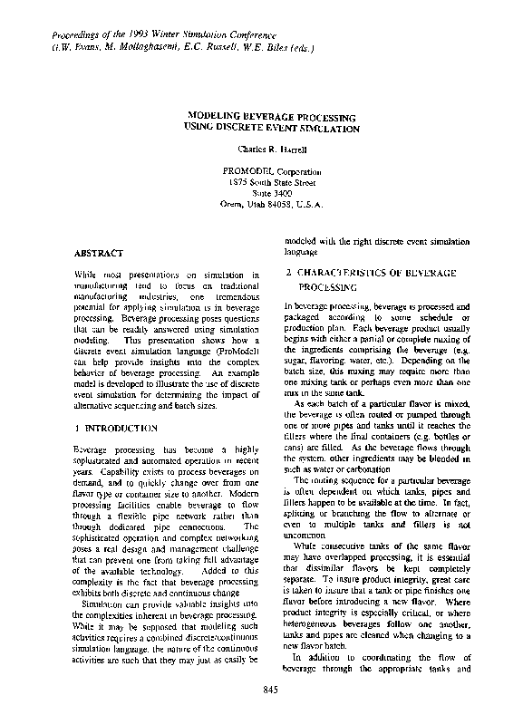 Pdf Modeling Beverage Processing Using Discrete Event Simulation