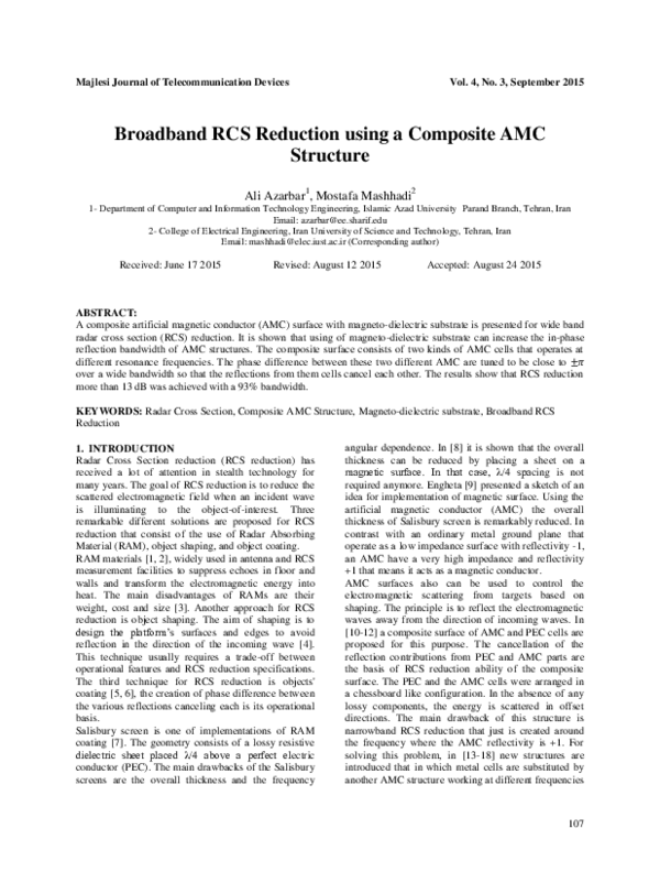 (PDF) Broadband RCS Reduction Using a Composite AMC Structure
