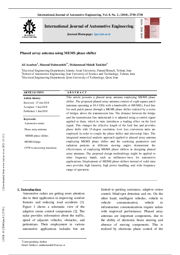 (PDF) Phased array antenna using MEMS phase shifter