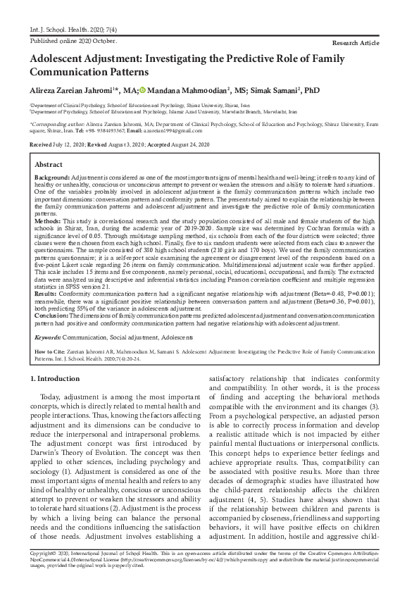 (PDF) Adolescent Adjustment: Investigating the Predictive Role of ...