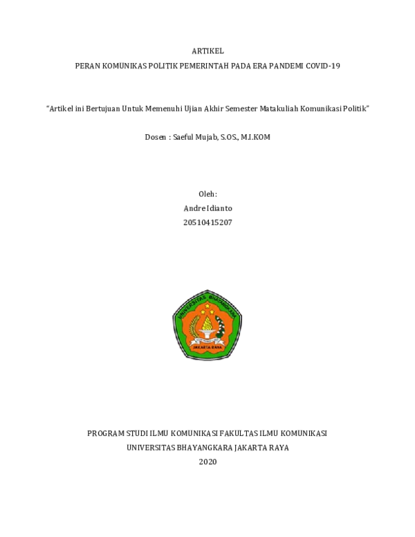 (DOC) PERAN KOMUNIKASI POLITIK PEMERINTAH PADA ERA PANDEMI COVID-19 ...