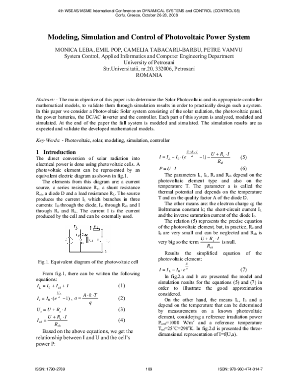 (PDF) Modeling, simulation and control of photovoltaic power system