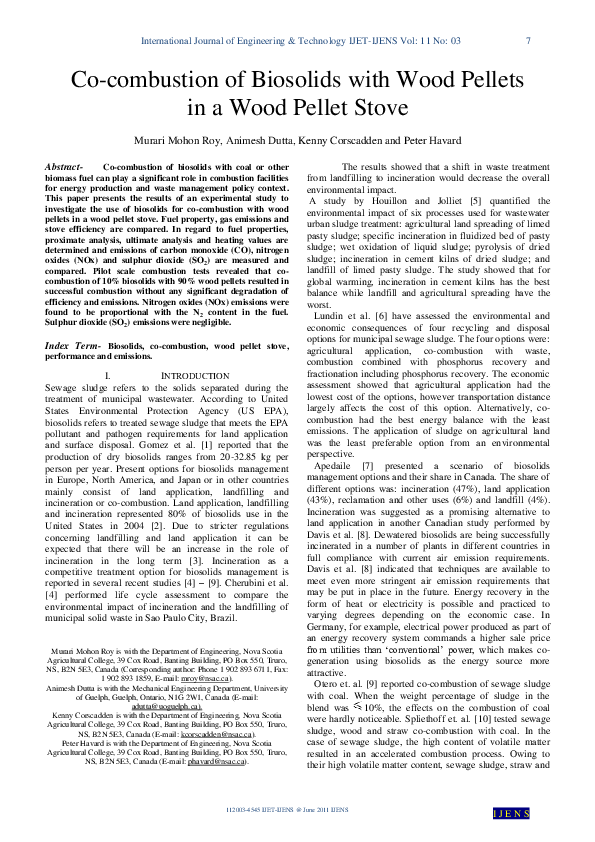 (PDF) Co-combustion of Biosolids with Wood Pellets in a Wood Pellet Stove