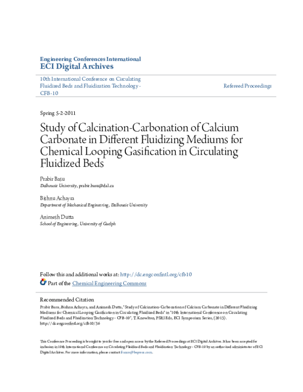 (PDF) Study of Calcination-Carbonation of Calcium Carbonate in ...