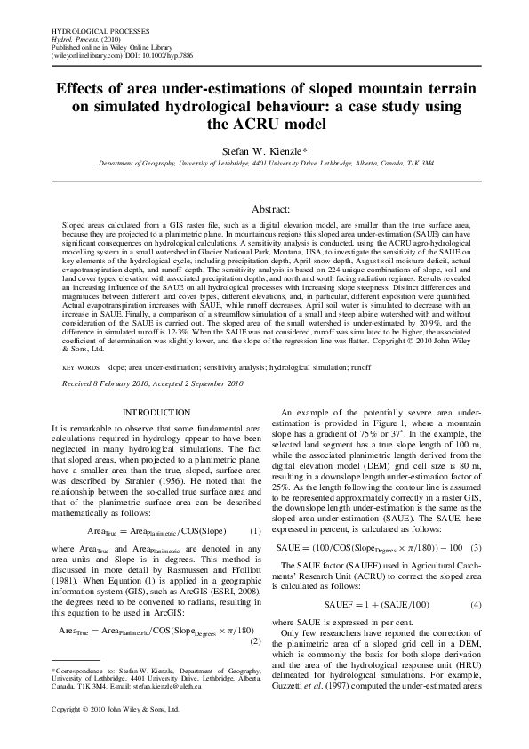 (PDF) Effects of area under-estimations of sloped mountain terrain on ...