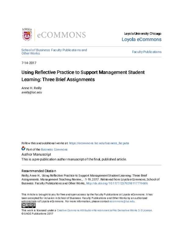 (PDF) Using Reflective Practice to Support Management Student Learning ...