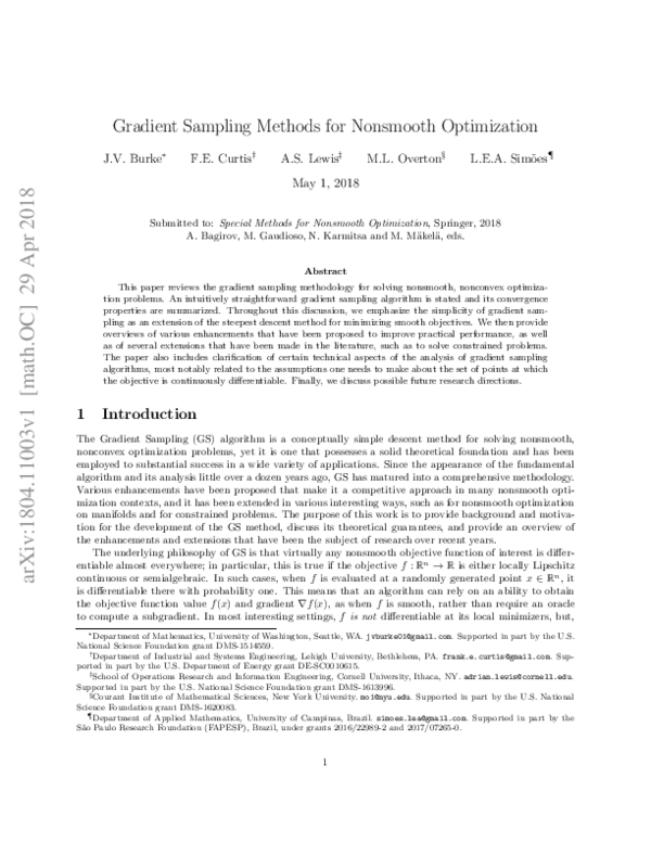 (PDF) Gradient Sampling Methods for Nonsmooth Optimization (PDF) Gradient Sampling Methods for Nonsmooth Optimization