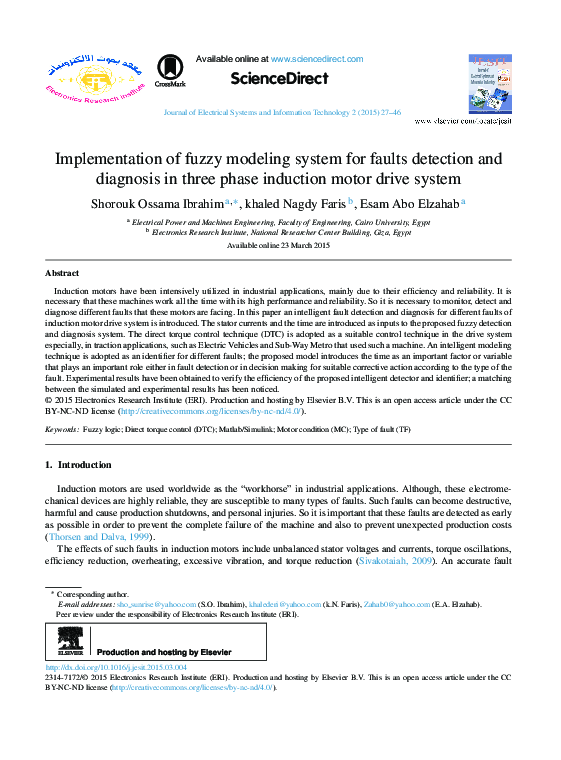 (PDF) Implementation of fuzzy modeling system for faults detection and diagnosis in three phase ...