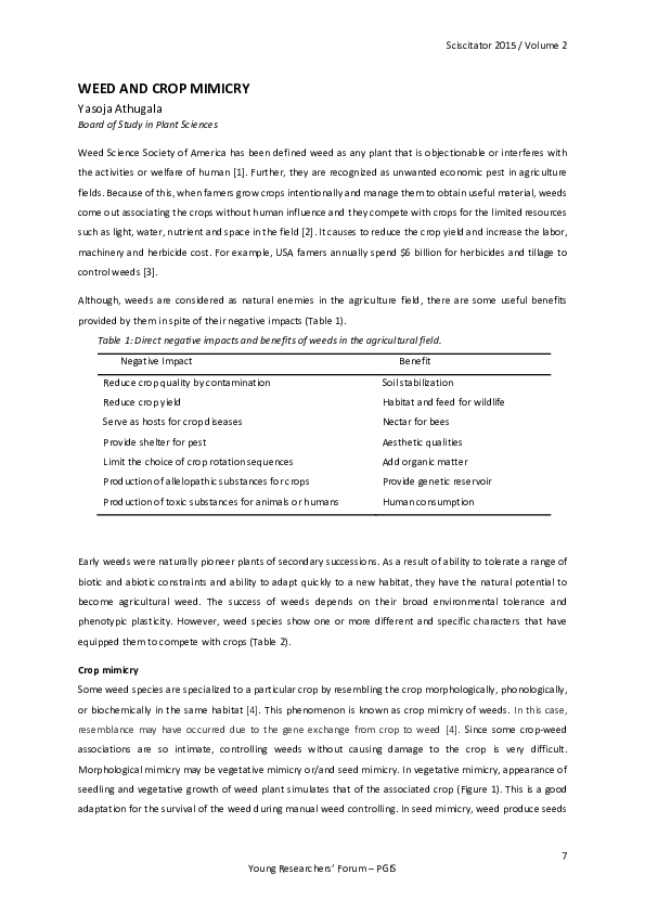 (PDF) Weed and Crop Mimicry