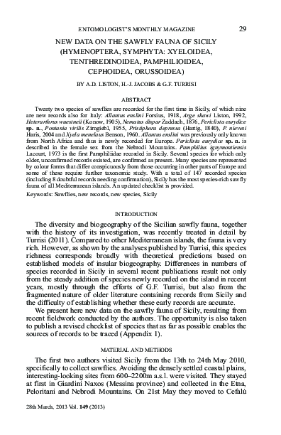 (PDF) New data on the sawfly fauna of Sicily (Hymenoptera, Symphyta ...