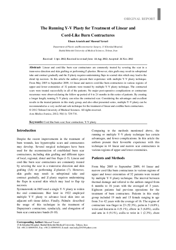 (PDF) The running Y-V plasty for treatment of linear and cord-like burn ...